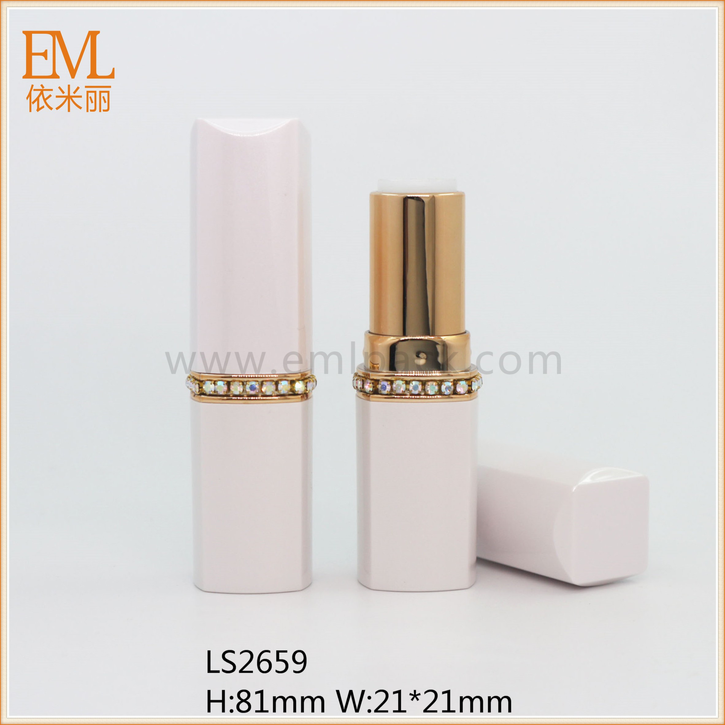 Square lipstick case with middle ring white lipstick tube LS2659-