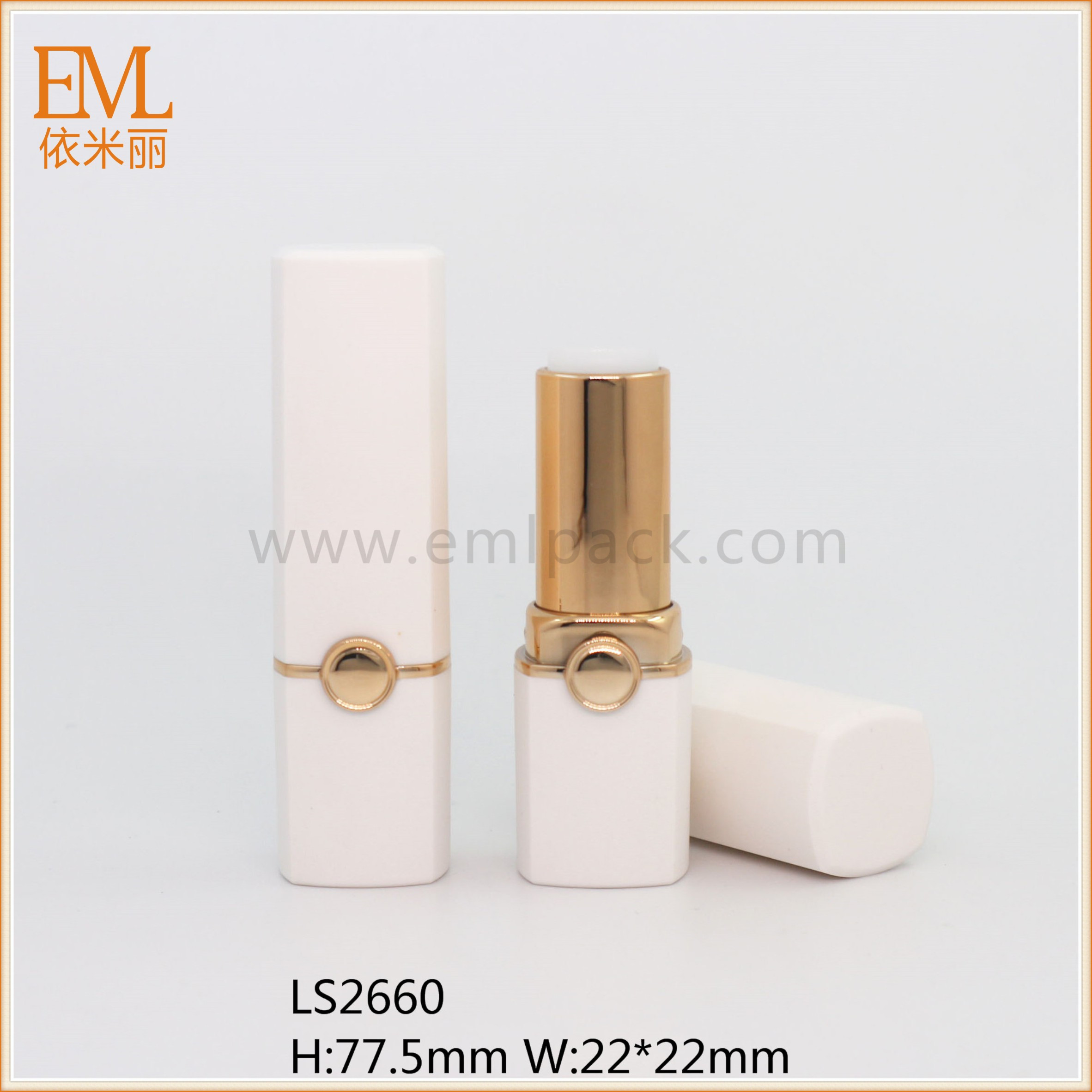 Square lipstick case with middle ring white lipstick tube LS2660-