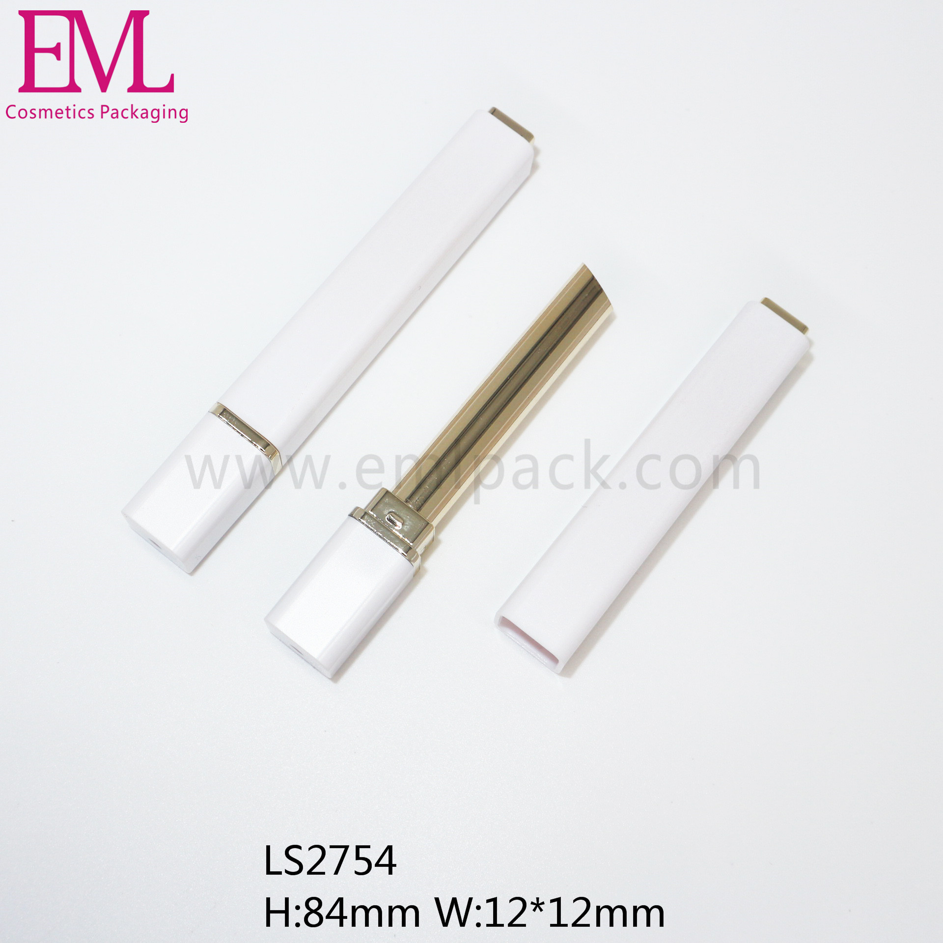 Square lipstick case with middle ring white 6.5mm lipstick tube LS2754-
