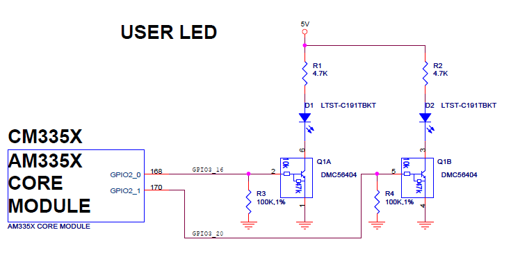 CM335X核心板--用户LED灯参考硬件设计-赛普盛科技