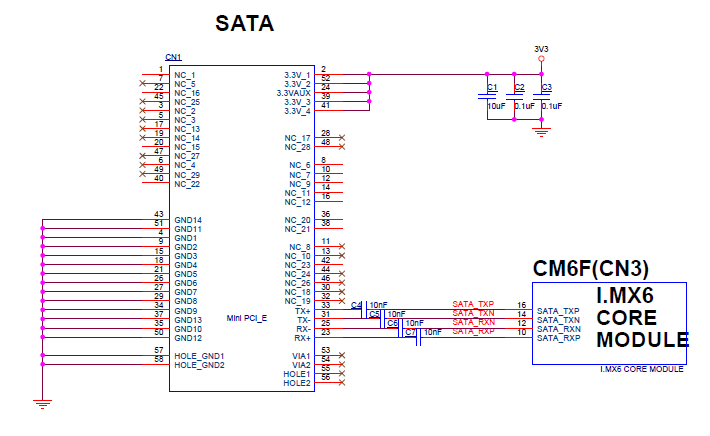 CM6F核心板--SATA(MINI PCIE接口）的参考硬件设计-赛普盛科技