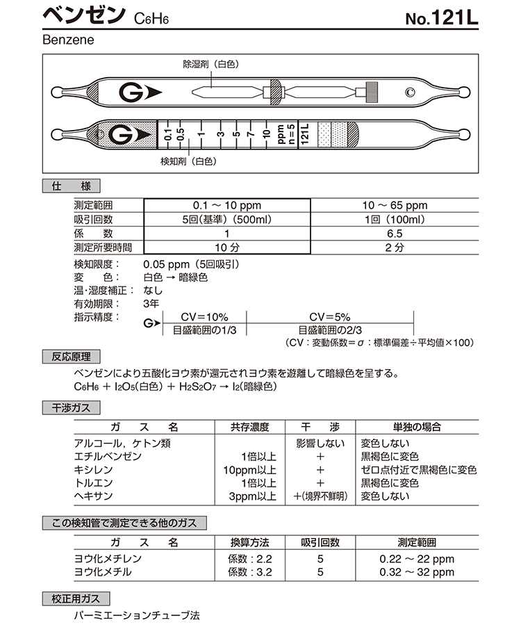 GASTEC 快速气体检测管 121L 苯 气体检知管 C6H6 日本 原装正品-南京史德克贸易有限公司