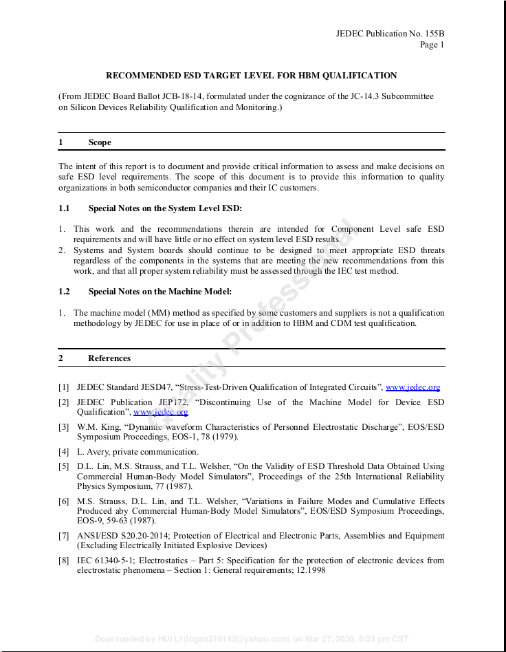芯片ESD_HBM保护标准怎么定-JEP155B recommended ESD target level for HBM-伟芯科技（绍兴）有限公司