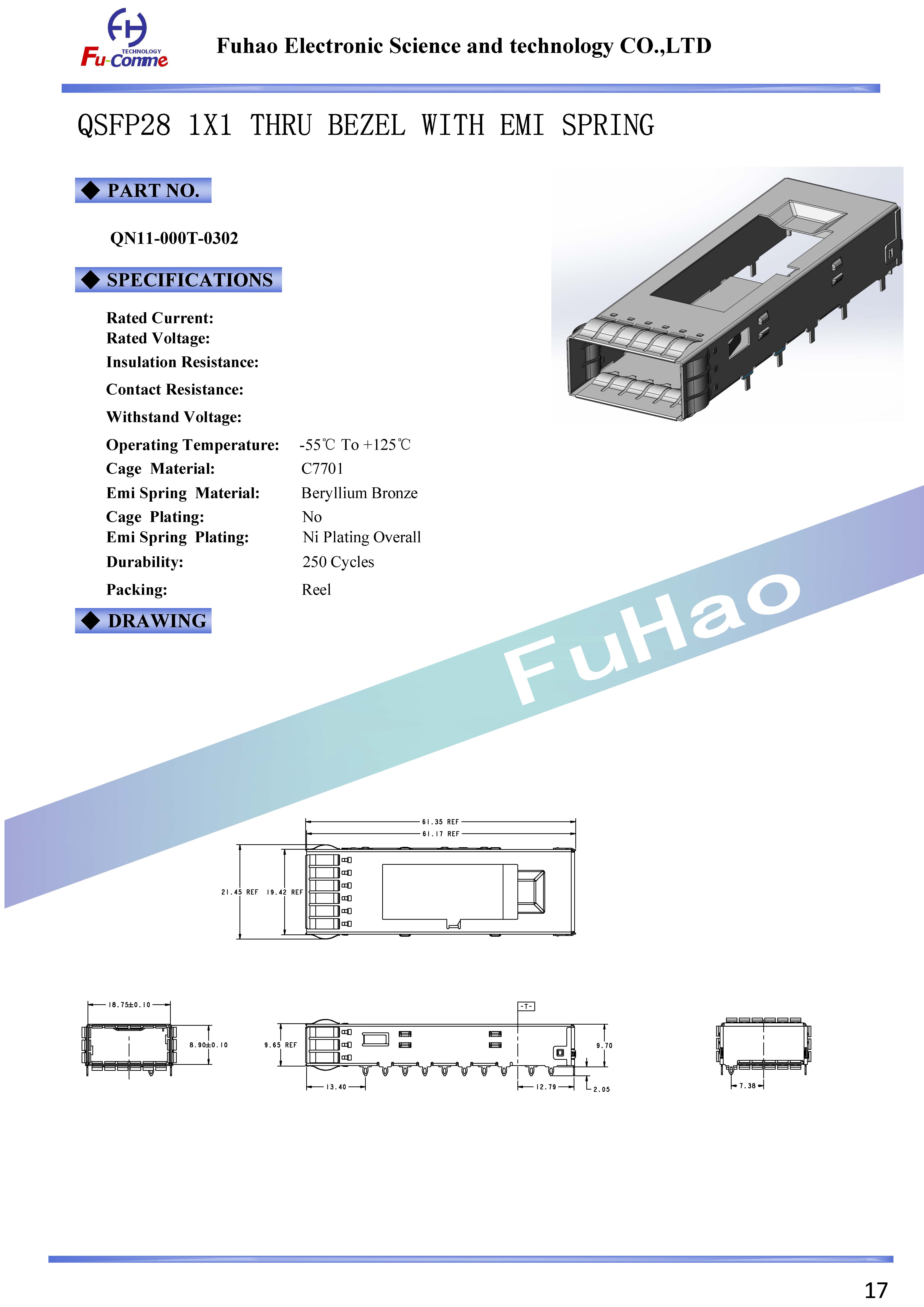 QSFP28 1X1 THRU BEZEL WITH EMI SPRING-江苏富浩电子科技有限公司