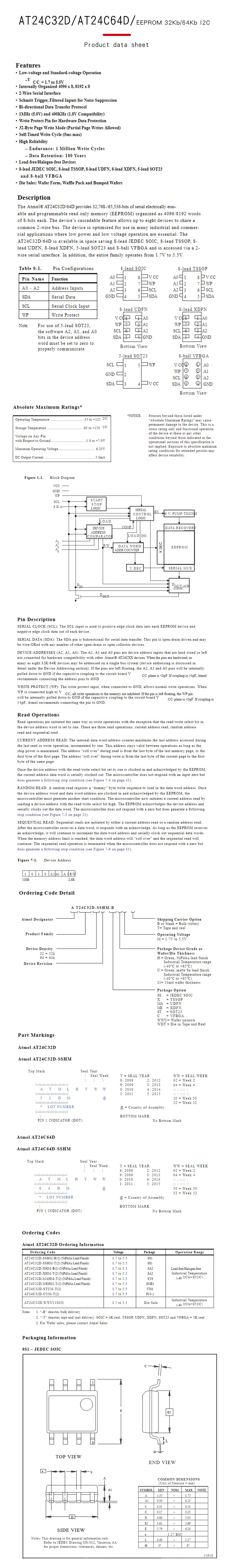 ATMEL/AT24C64D-SSHM-T/SOIC-8-63476-深圳优信电子科技有限公司