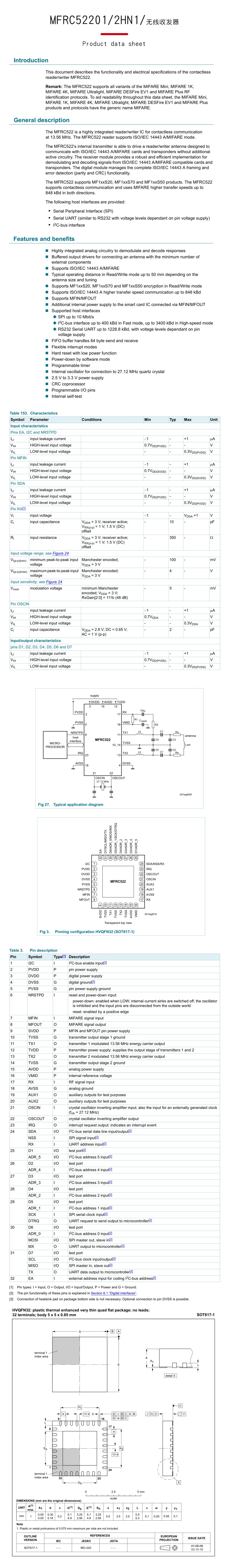NXP/MFRC52202HN1/QFN-32-62902-深圳优信电子科技有限公司