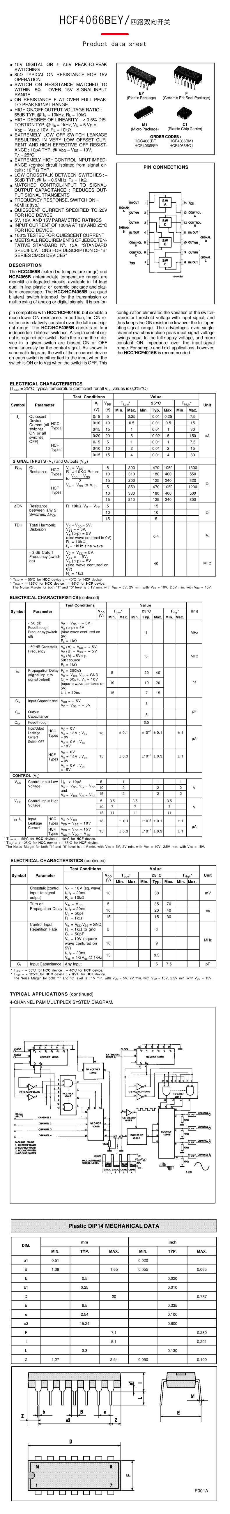 ST/HCF4066BEY/DIP-14-56352-深圳优信电子科技有限公司