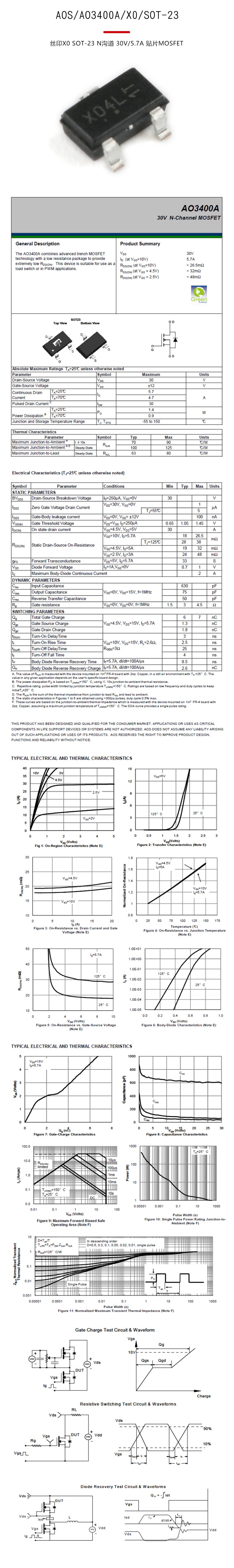 AOS/AO3400A/X0/SOT-23（5只）-68466-深圳优信电子科技有限公司