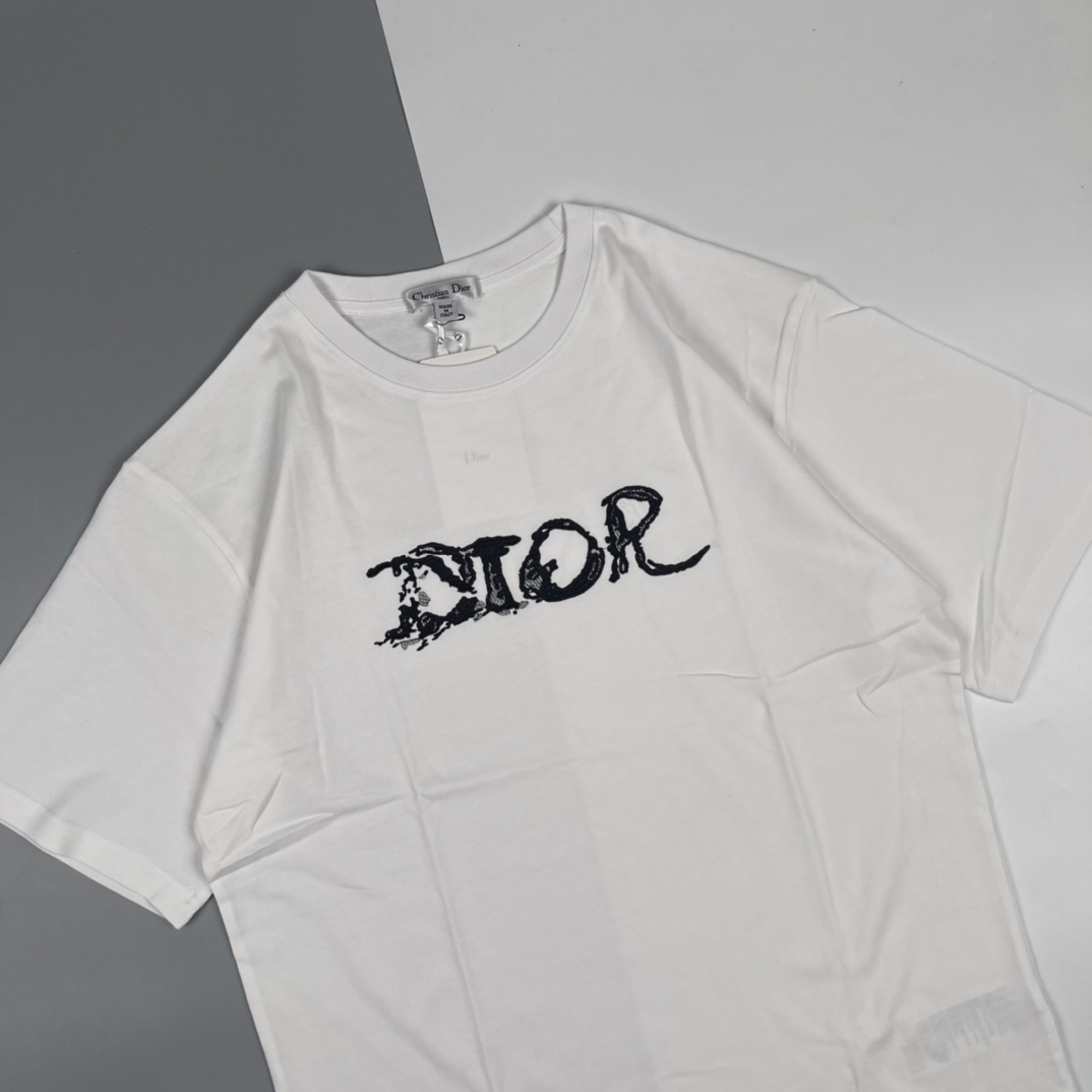 Dior/迪奥 22ss 云朵字母刺绣短袖 上架两色-GDF档口-潮流干货