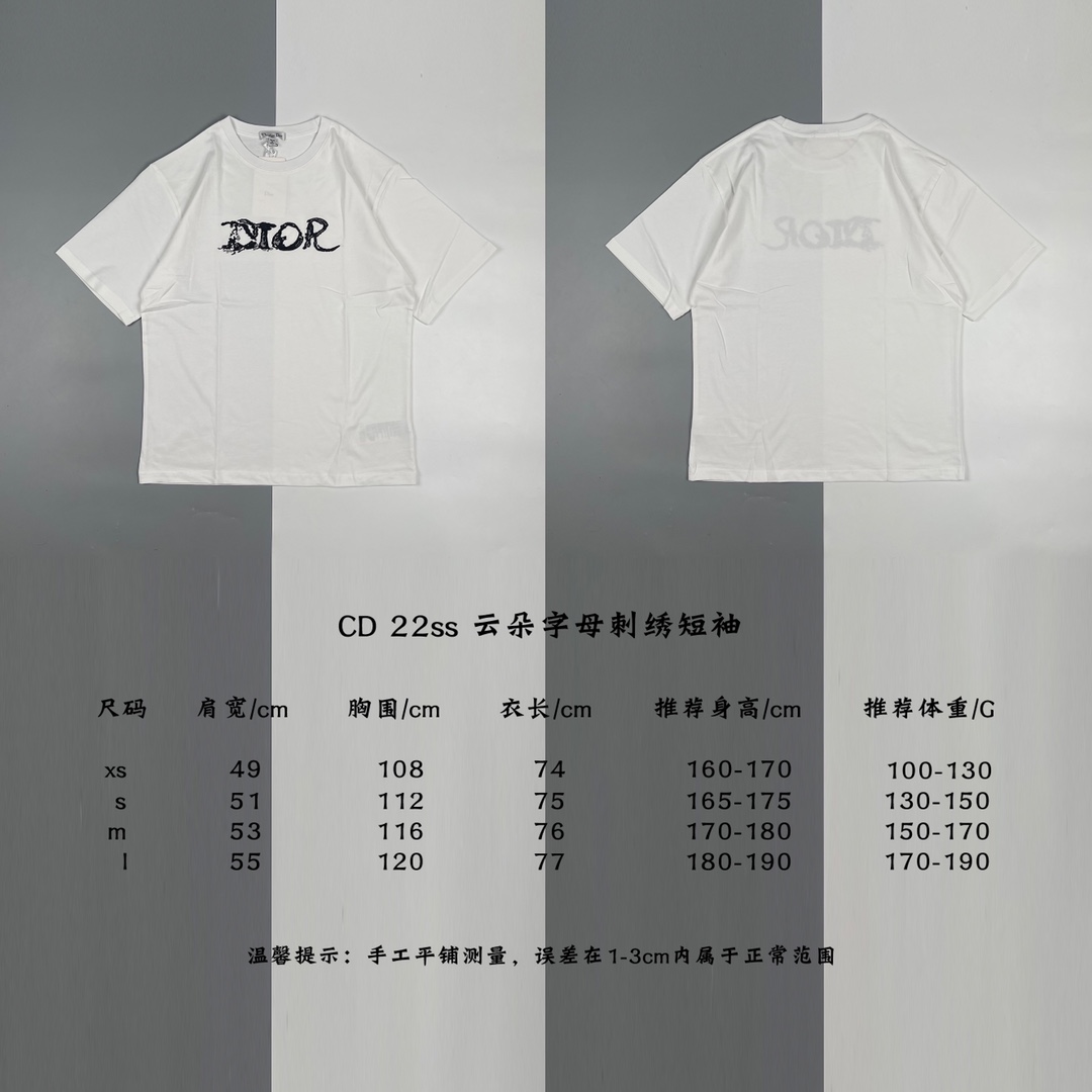 Dior/迪奥 22ss 云朵字母刺绣短袖 上架两色-GDF档口-潮流干货