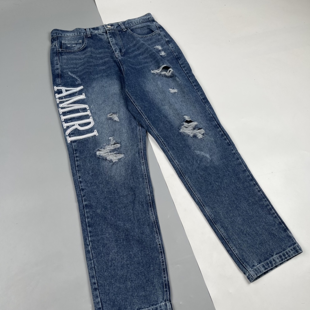 Amiri 22ss 贴皮刺绣破洞牛仔长裤 -GDF档口-潮流干货
