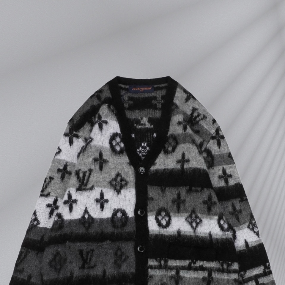 lv 23Fw 黑白渐变老花马海毛开衫外套-GDF档口-潮流干货