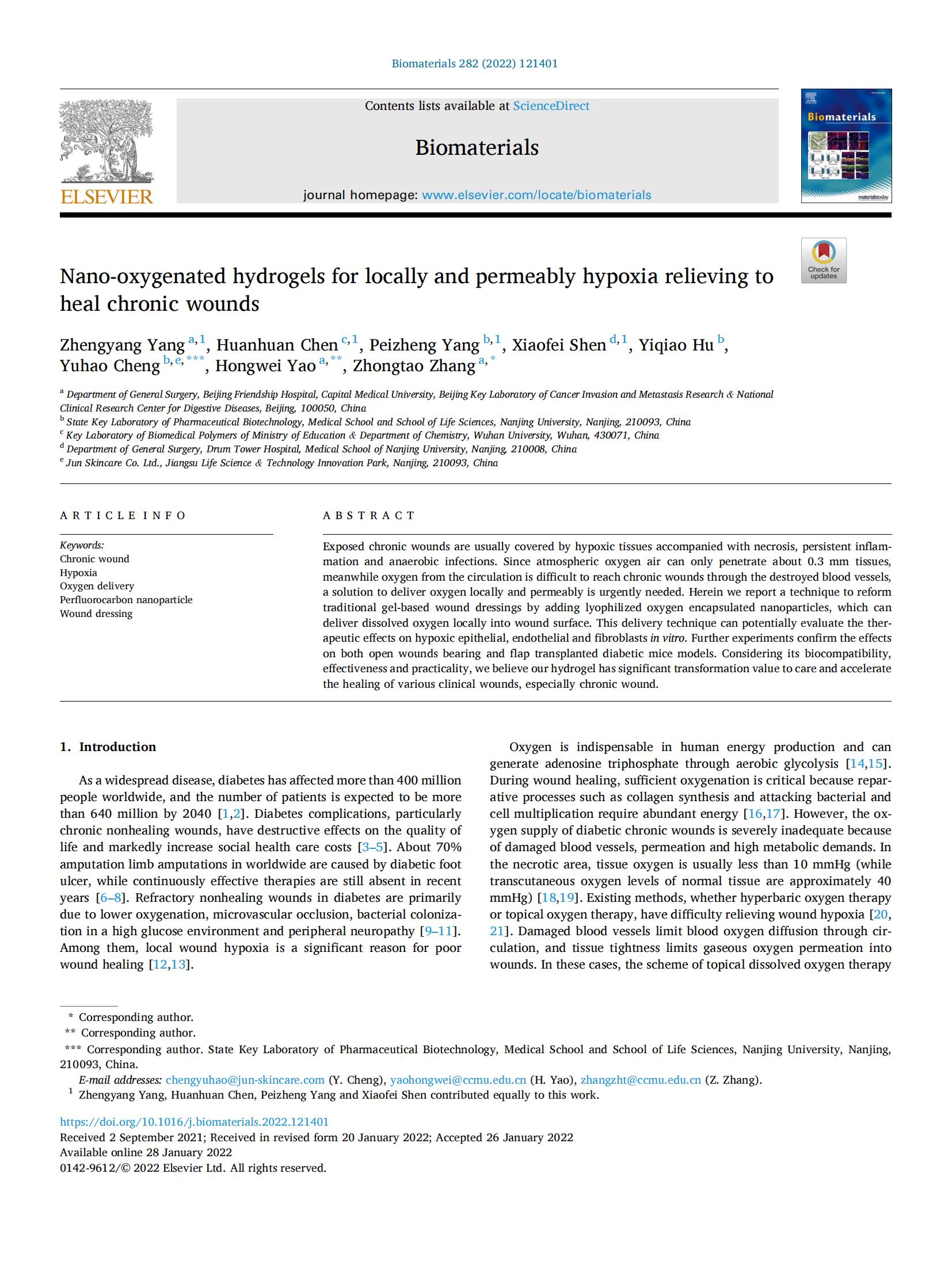 Nano-oxygenated hydrogels for locally and permeably hypoxia relieving ...